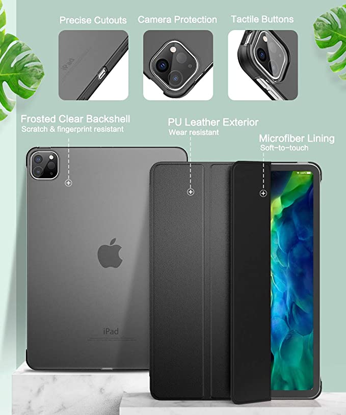 MoKo iPad Pro 2020 Case with Translucent Hard Shell & Tri-fold Cover ...